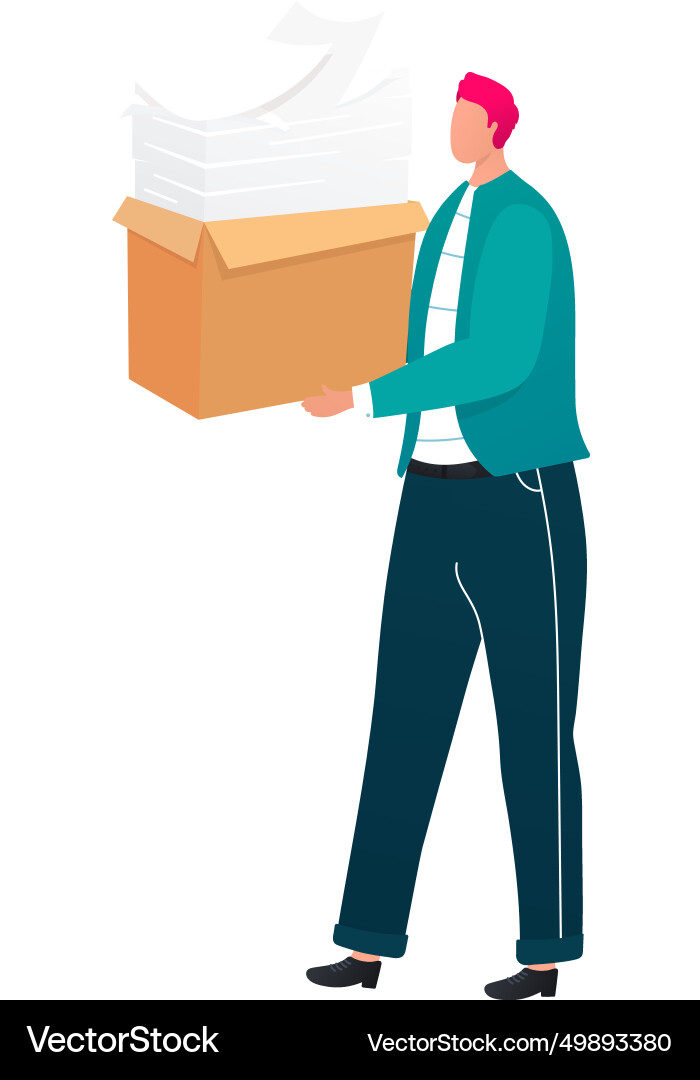 Man carrying box of papers office work modern Vector Image