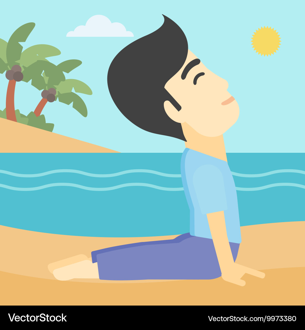 Man Practicing Yoga Upward Dog Pose On The Beach Vector Image