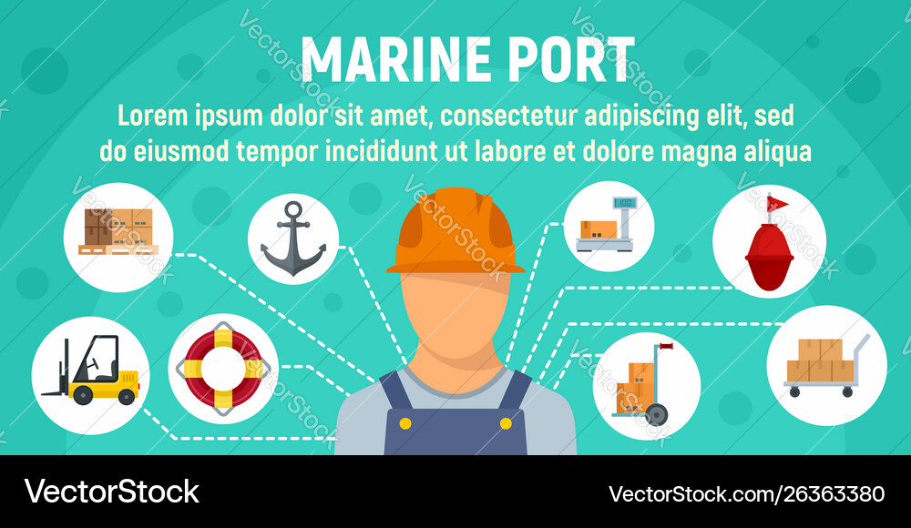 Marine port worker concept banner flat style Vector Image
