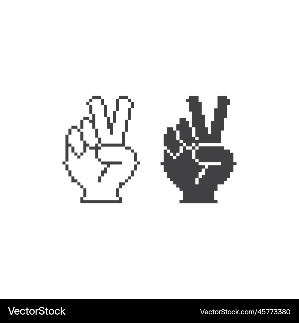Peace hand sign hand gesture v pixel art line Vector Image