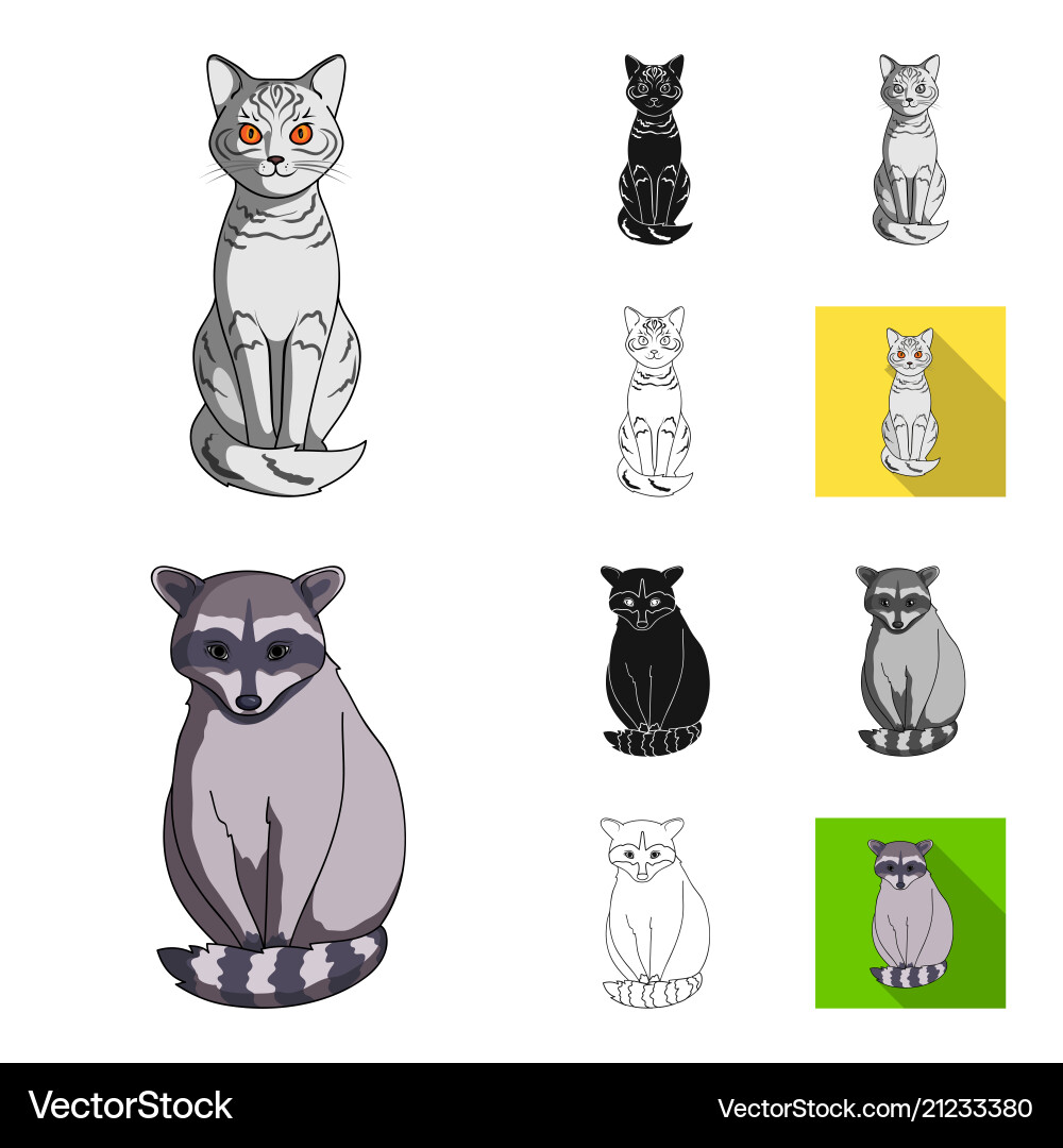 Realistic animals cartoonblackflatmonochrome Vector Image