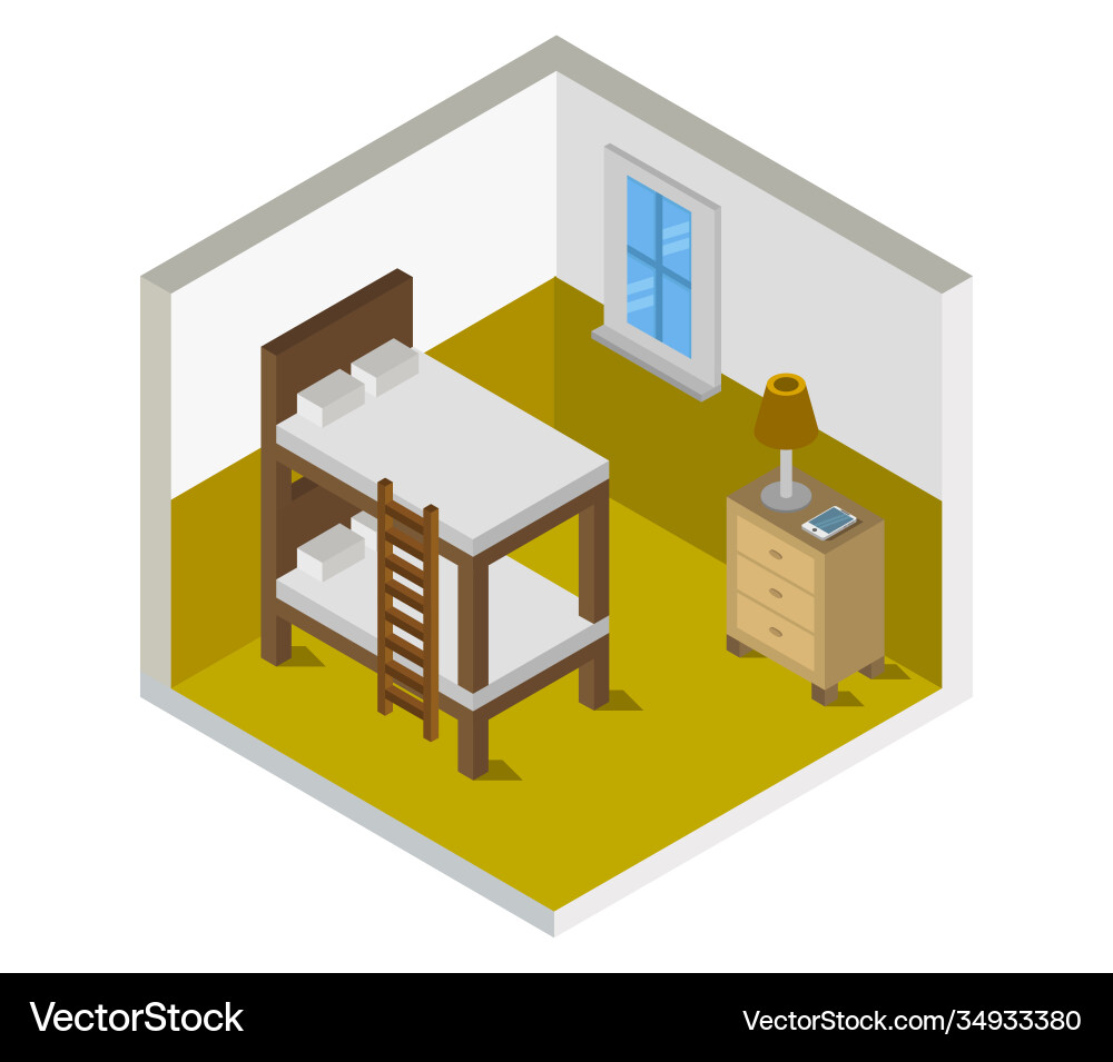 Room with isometric bed in on white background Vector Image