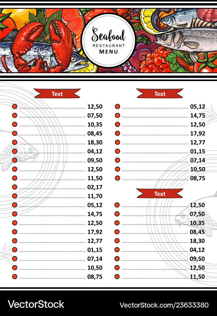 Sea food restaurant cafe menu design Royalty Free Vector