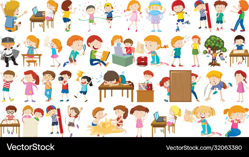 Set cute kids cartoon character Royalty Free Vector Image
