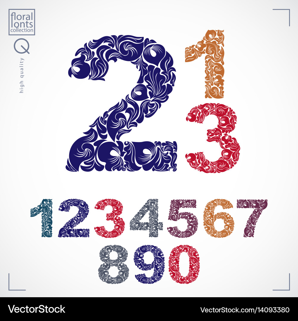 Set of ornate numbers flower-patterned Royalty Free Vector