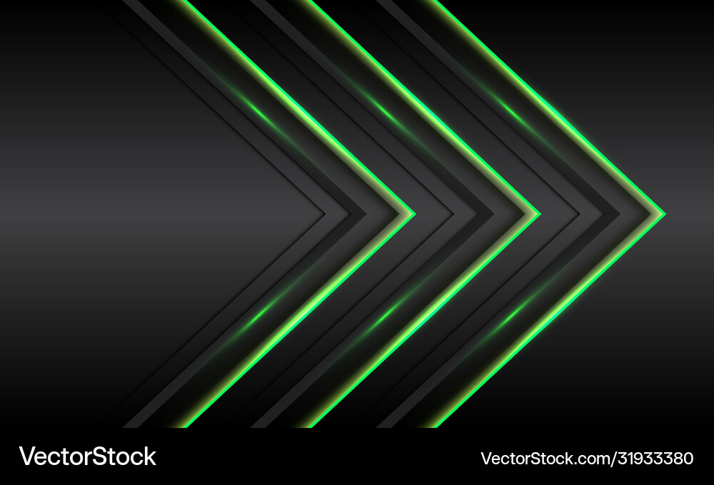 Triple green light neon arrow direction on black Vector Image