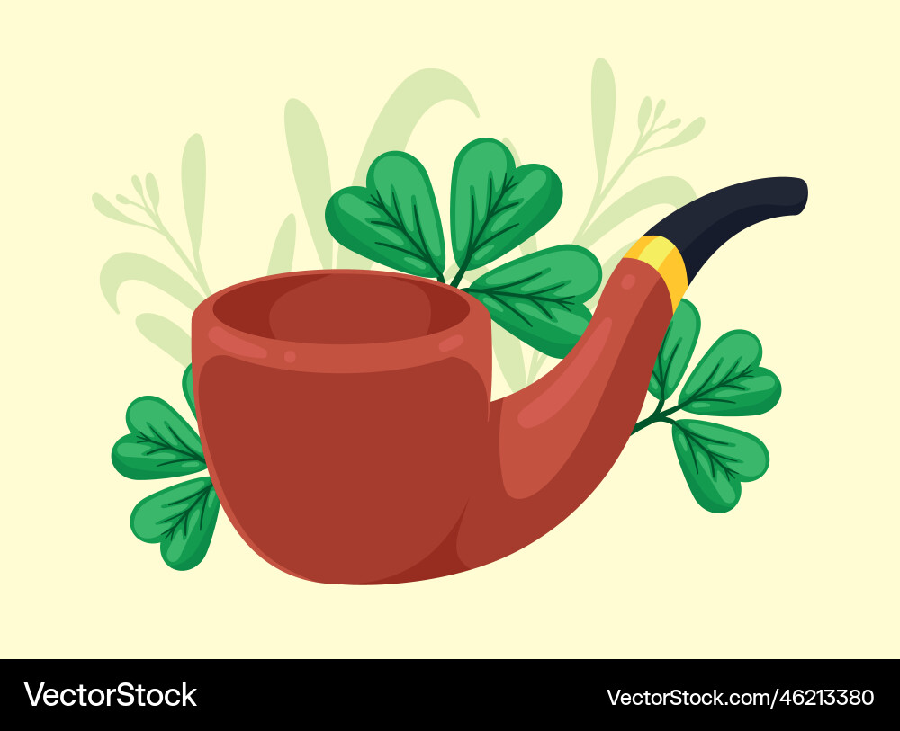 Wooden pipe and clovers Royalty Free Vector Image