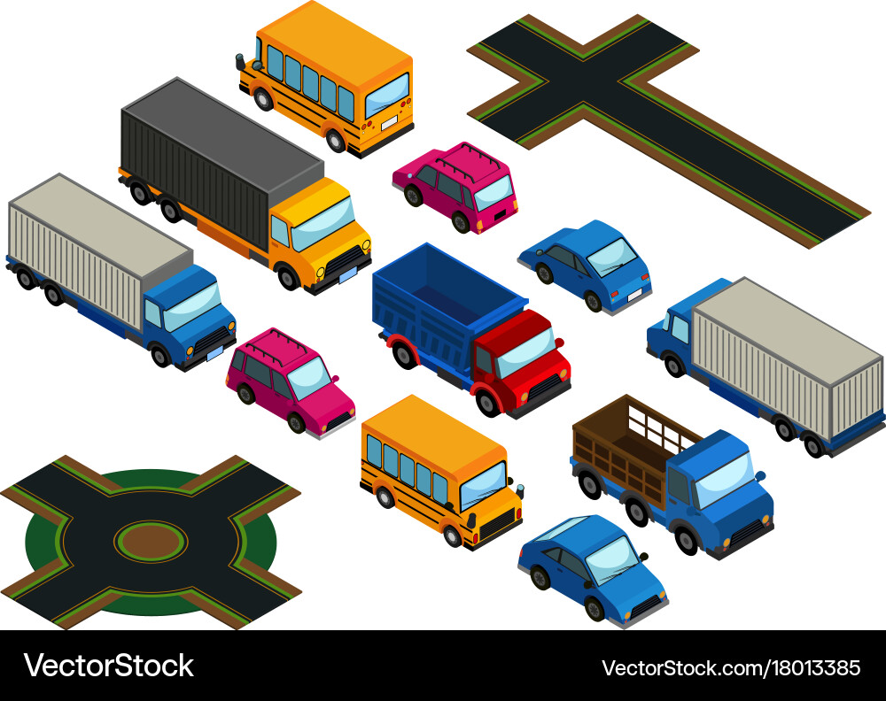 3d design for different types cars and roads Vector Image