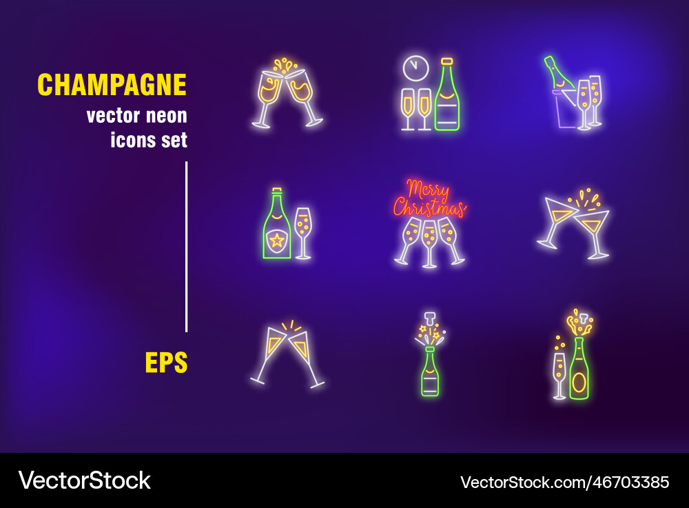 Champagne neon signs collection Royalty Free Vector Image