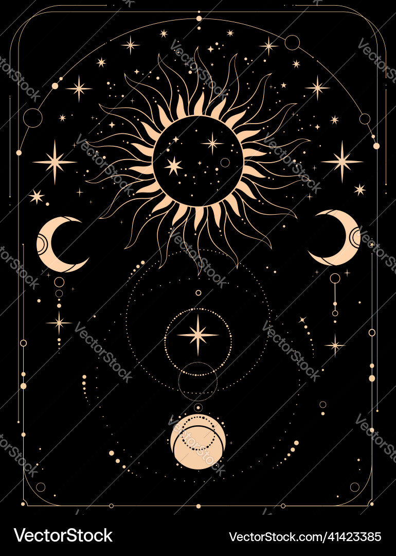 Gold esoteric composition of cosmic elements Vector Image