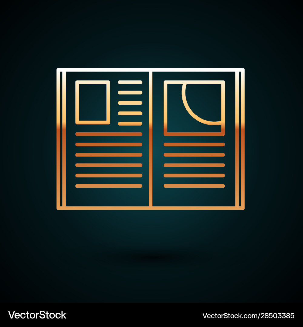 Gold line open book icon isolated on dark blue Vector Image