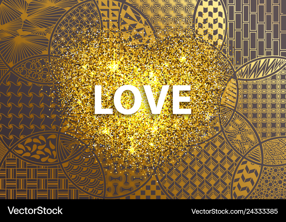 Golden background love heart Royalty Free Vector Image