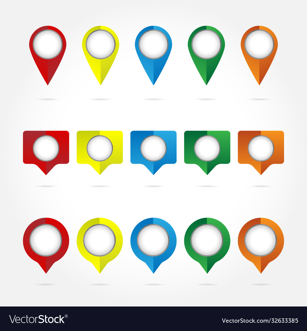 Set colorful flags round pins and map pointers Vector Image