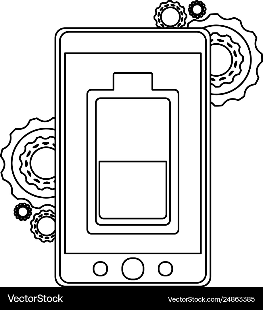 Smartphone low battery in black and white Vector Image