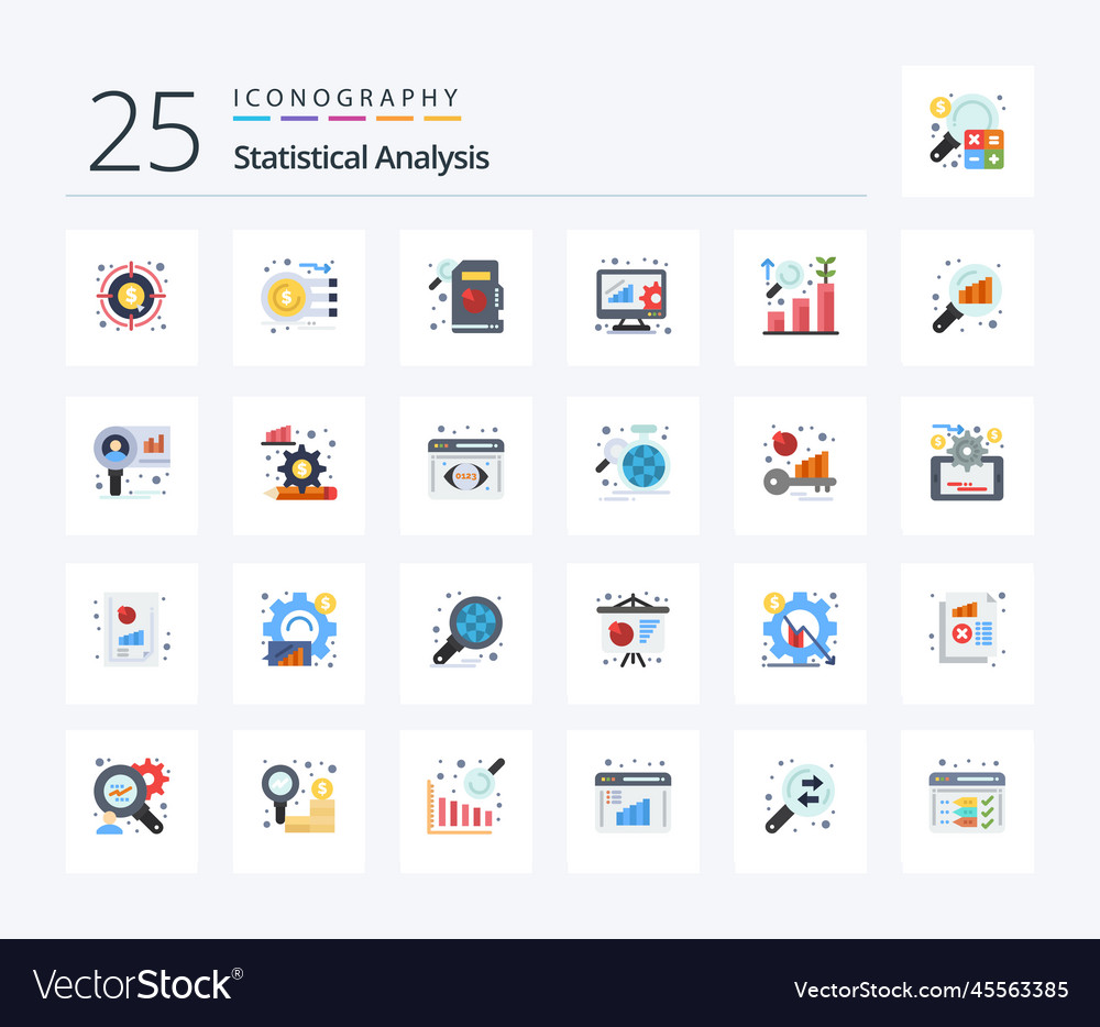 Statistical analysis 25 flat color icon pack Vector Image