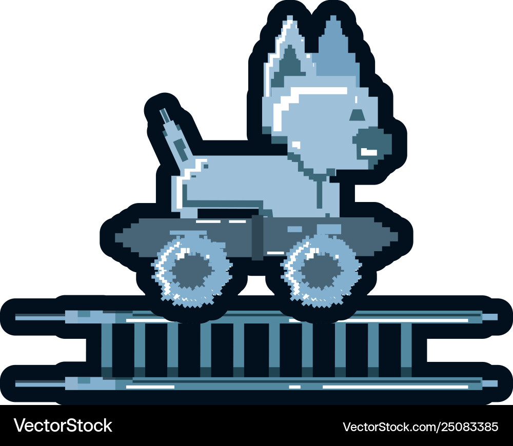 Video game pixelated robotic dog with skateboard Vector Image