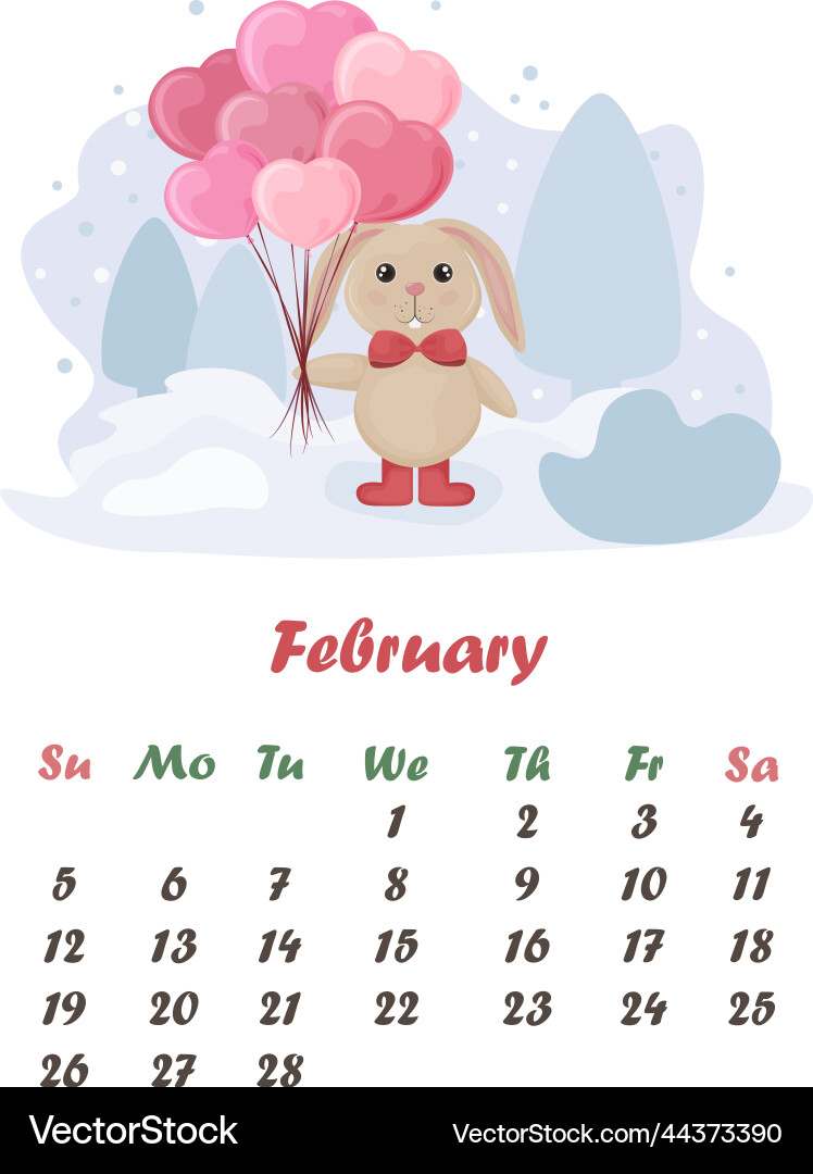 Calendar february cute with the image Royalty Free Vector