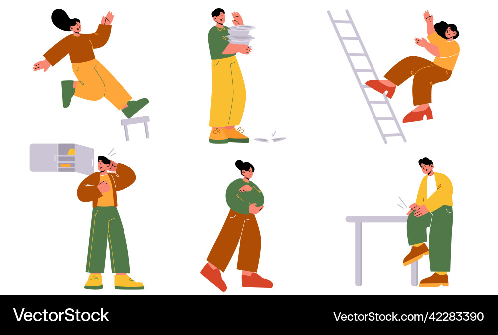 Clumsy people unexpected accidents clumsiness Vector Image
