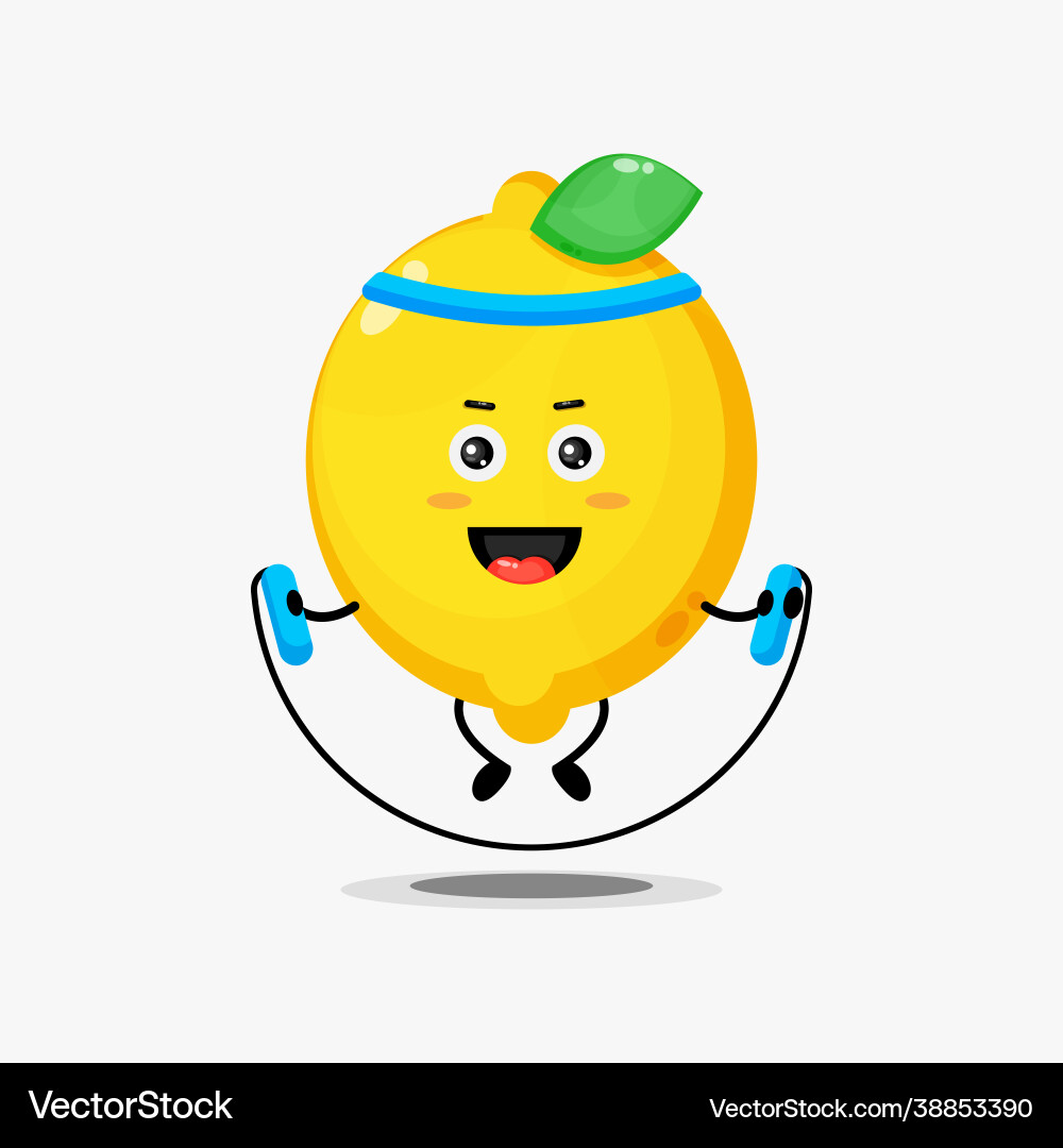 Cute lemon make gym with jump rope Royalty Free Vector Image