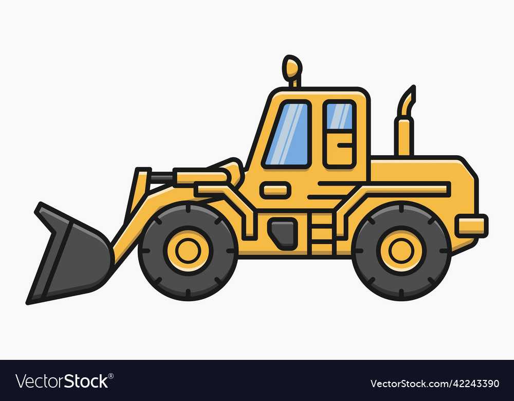 Front loader construction machine flat Royalty Free Vector