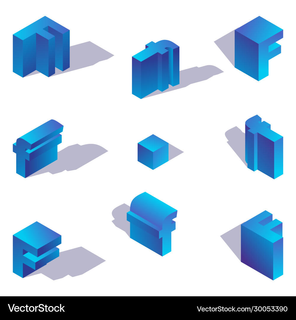 Isometric letter f english font elements Vector Image