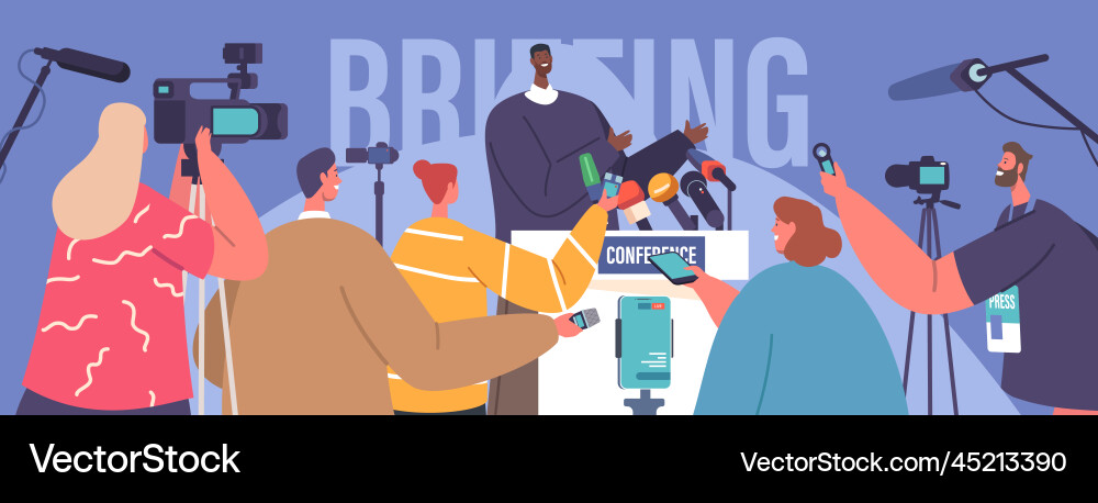 Press conference briefing concept black man Vector Image