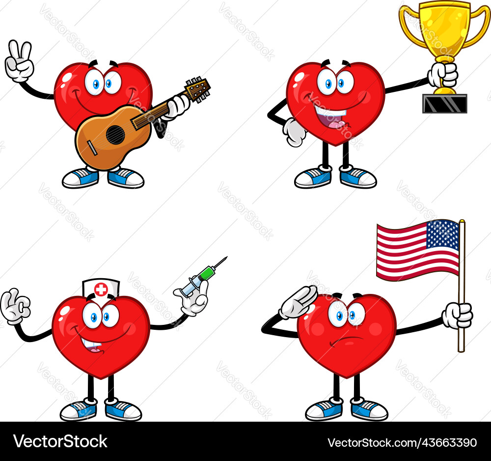 Red heart cartoon character collection set Vector Image