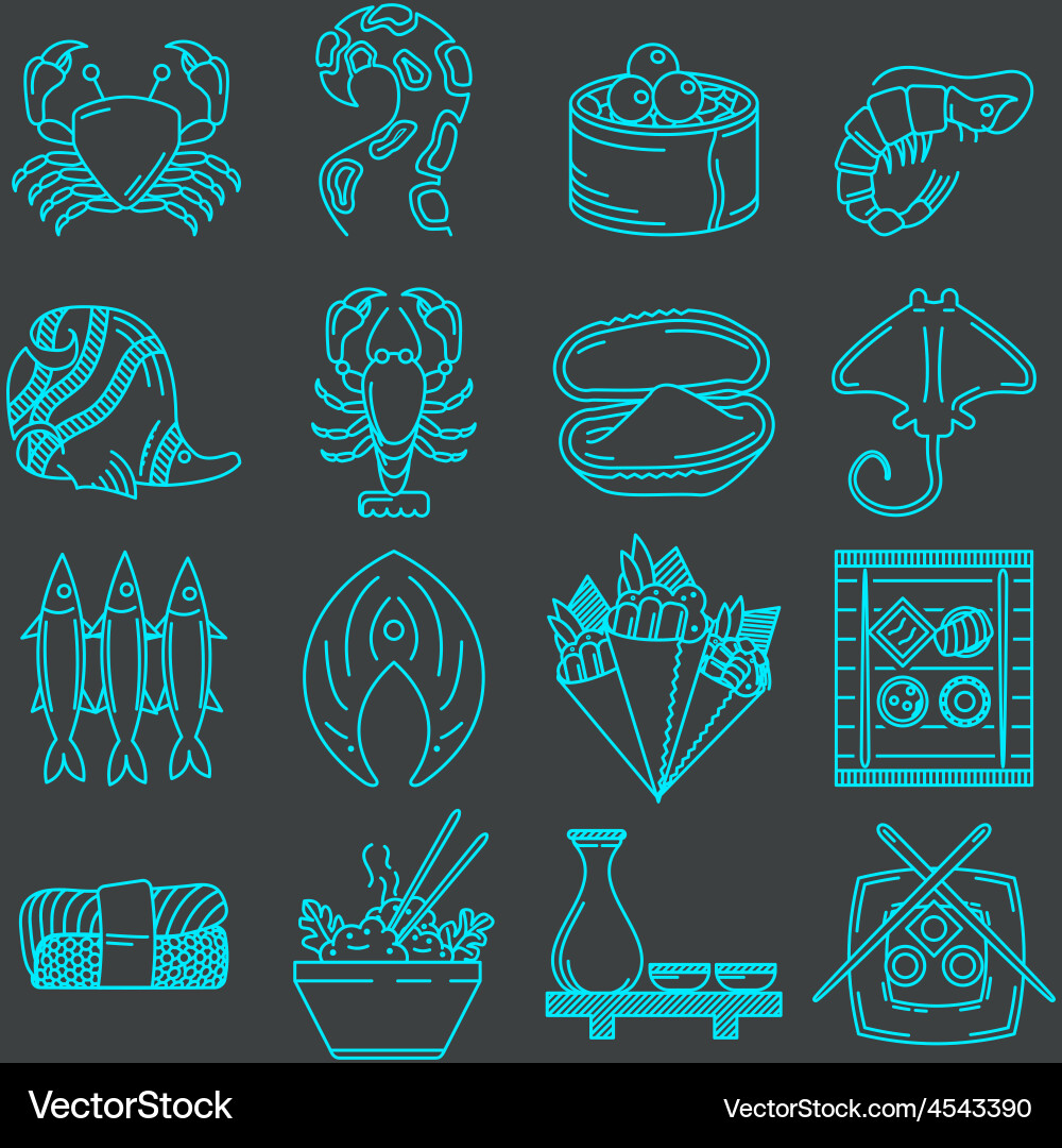 Seafood line icons collection Royalty Free Vector Image