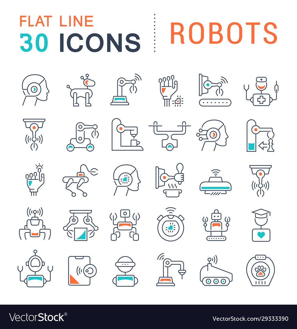 Set line icons robots Royalty Free Vector Image