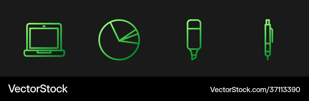 Set line marker pen laptop pie chart infographic Vector Image