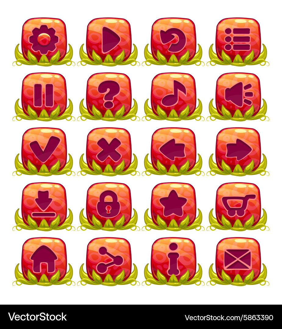 Set of red buttons with web icons Royalty Free Vector Image