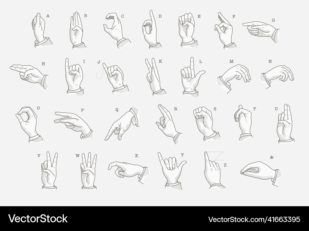 Full letters set in a deaf-mute hand gesture Vector Image