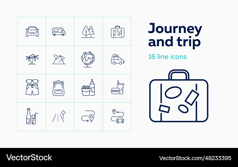 Journey and trip icons Royalty Free Vector Image