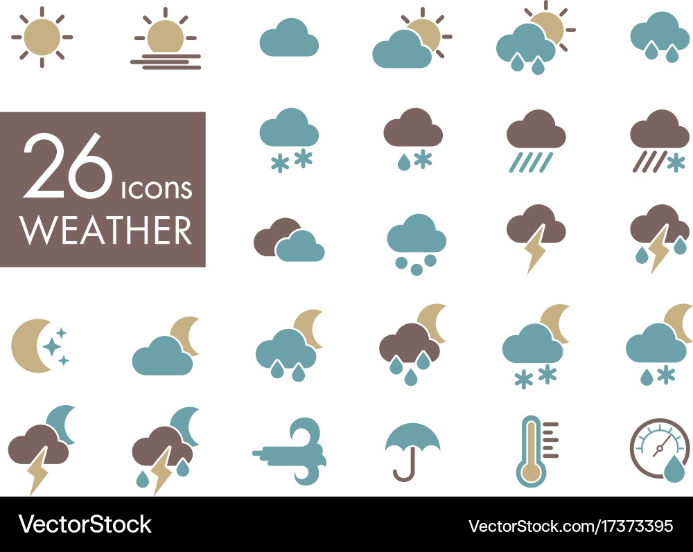 Meteorology weather flat icons set Royalty Free Vector Image