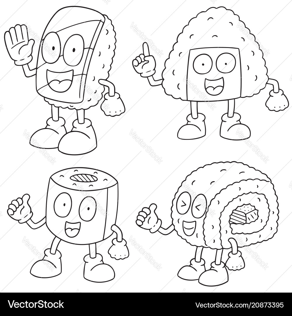 Set of rice with raw fish Royalty Free Vector Image