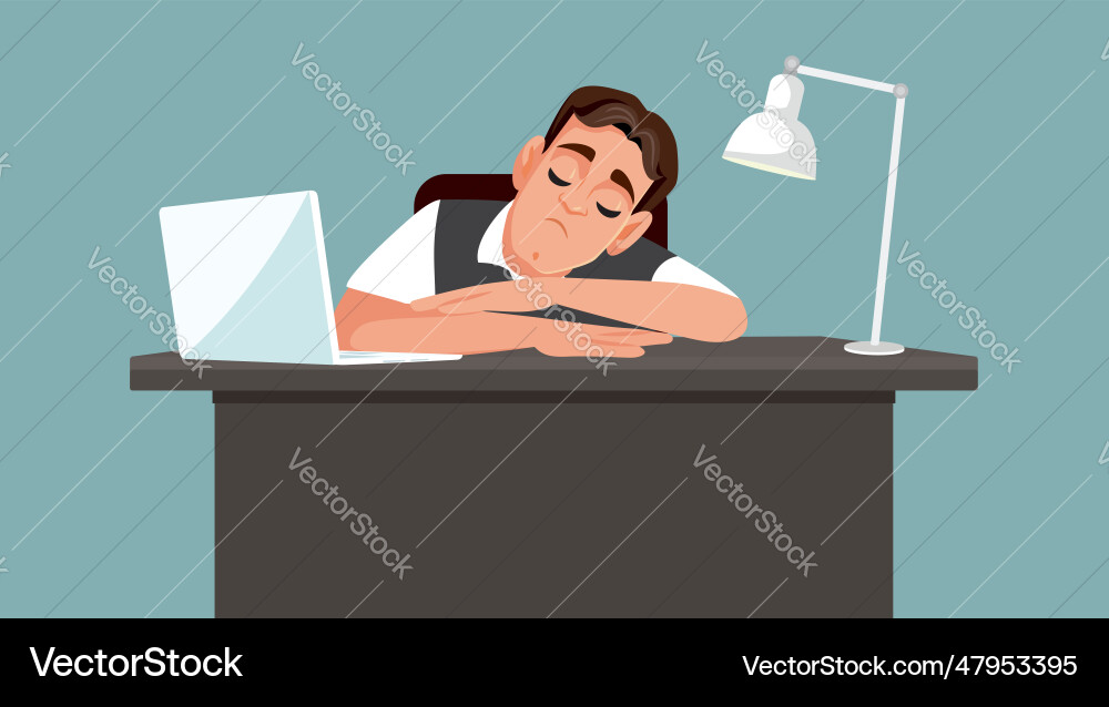 Tired man sleeping at the office suffering from Vector Image