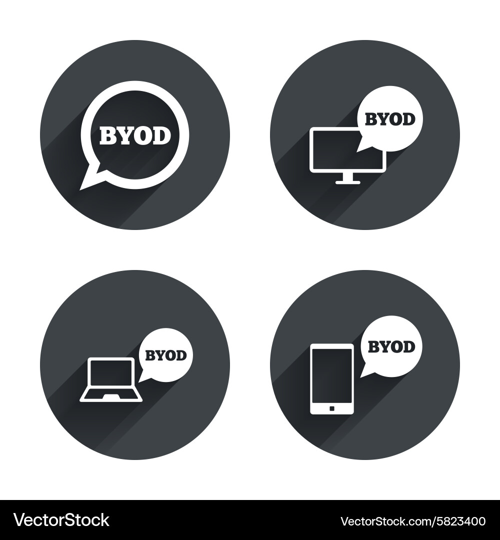 BYOD signs Notebook and smartphone icons Vector Image
