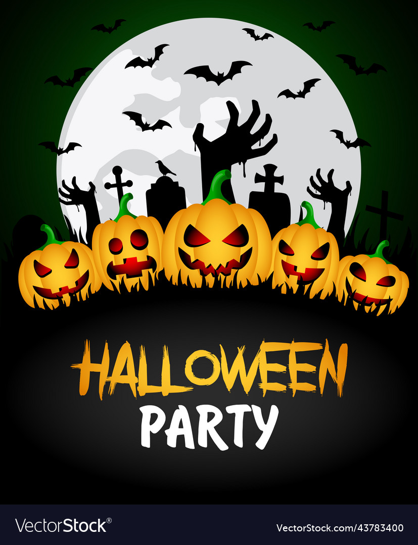 Halloween party banner poster with zombie hands Vector Image