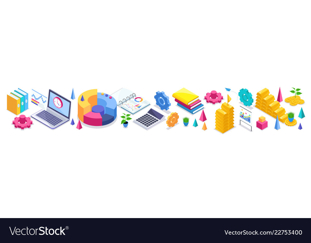 Isometrics set of business icons diagram Vector Image