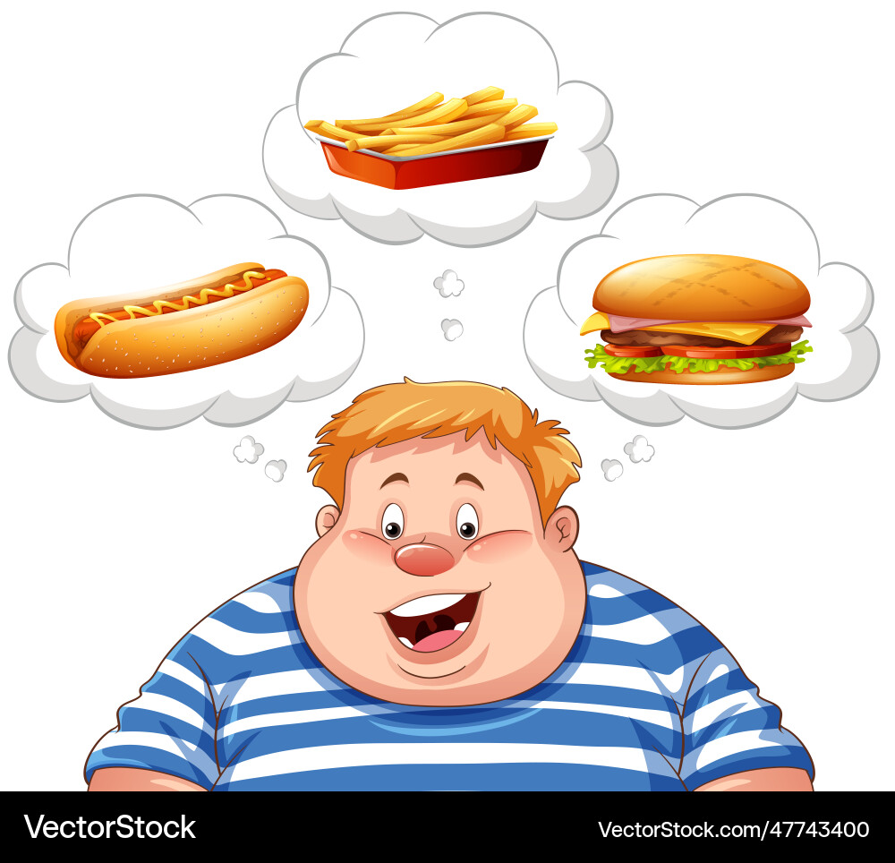 Overweight man thinking about fast food Royalty Free Vector