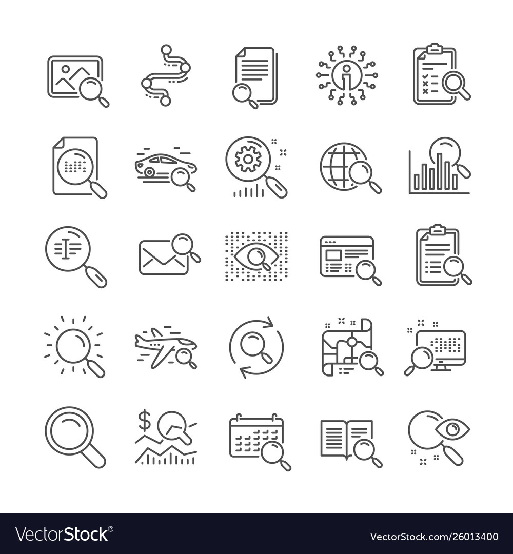 Search line icons set indexation artificial Vector Image