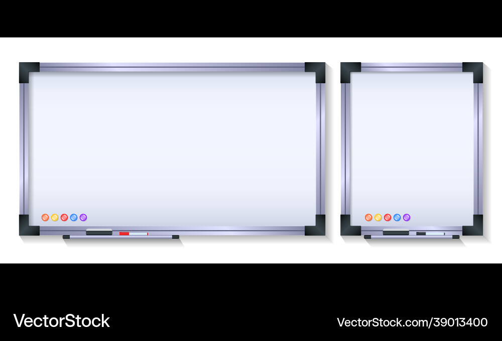 Set magnetic board with metal frame for office Vector Image
