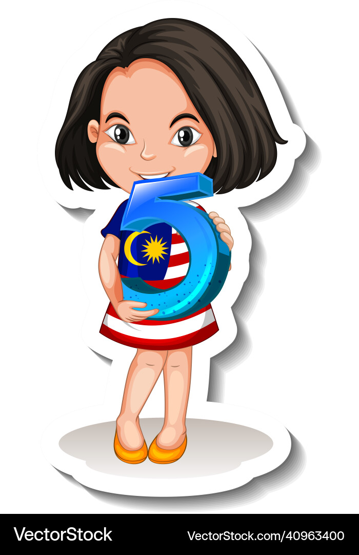 Student girl holding number five Royalty Free Vector Image