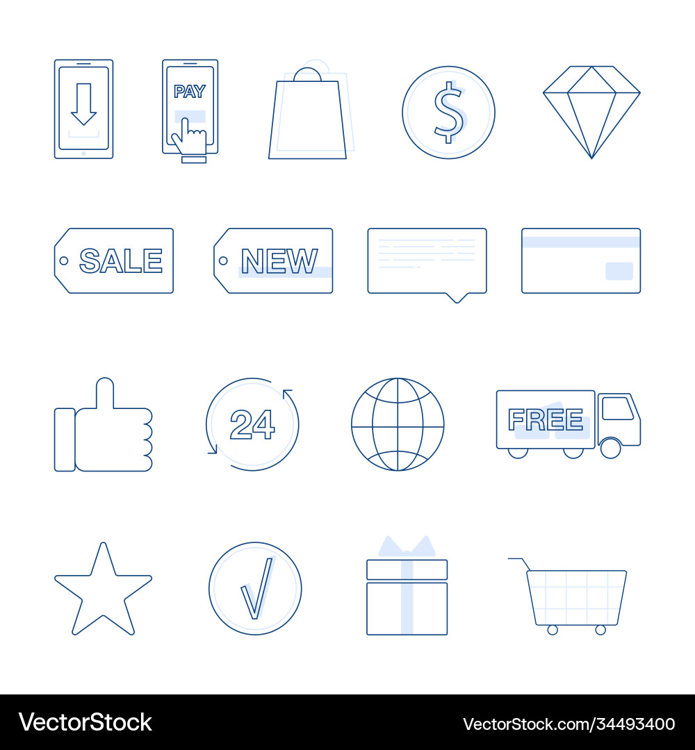 Thin line isolated icon set shopping icons Vector Image