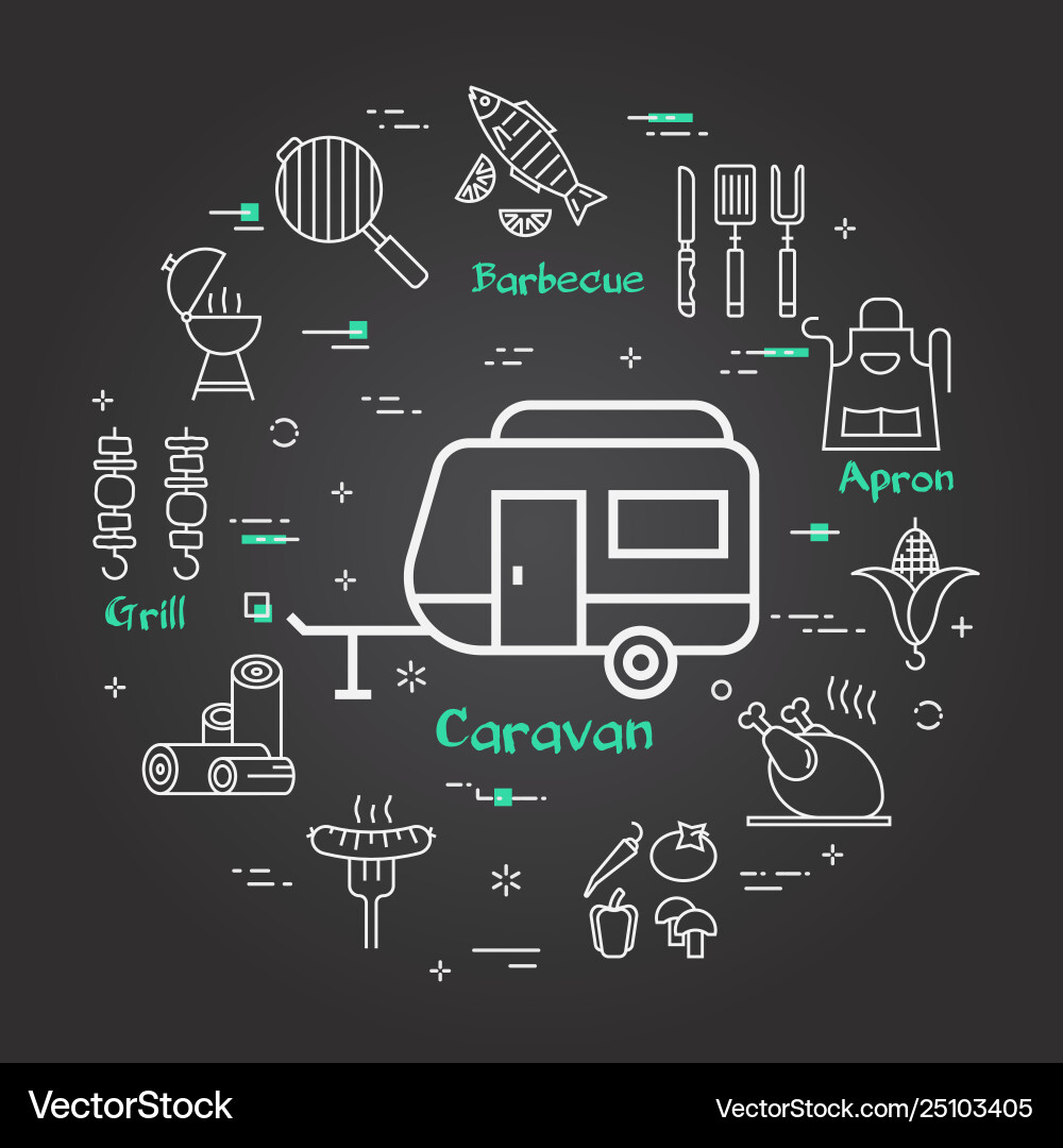 Black linear banner car travel caravan Royalty Free Vector