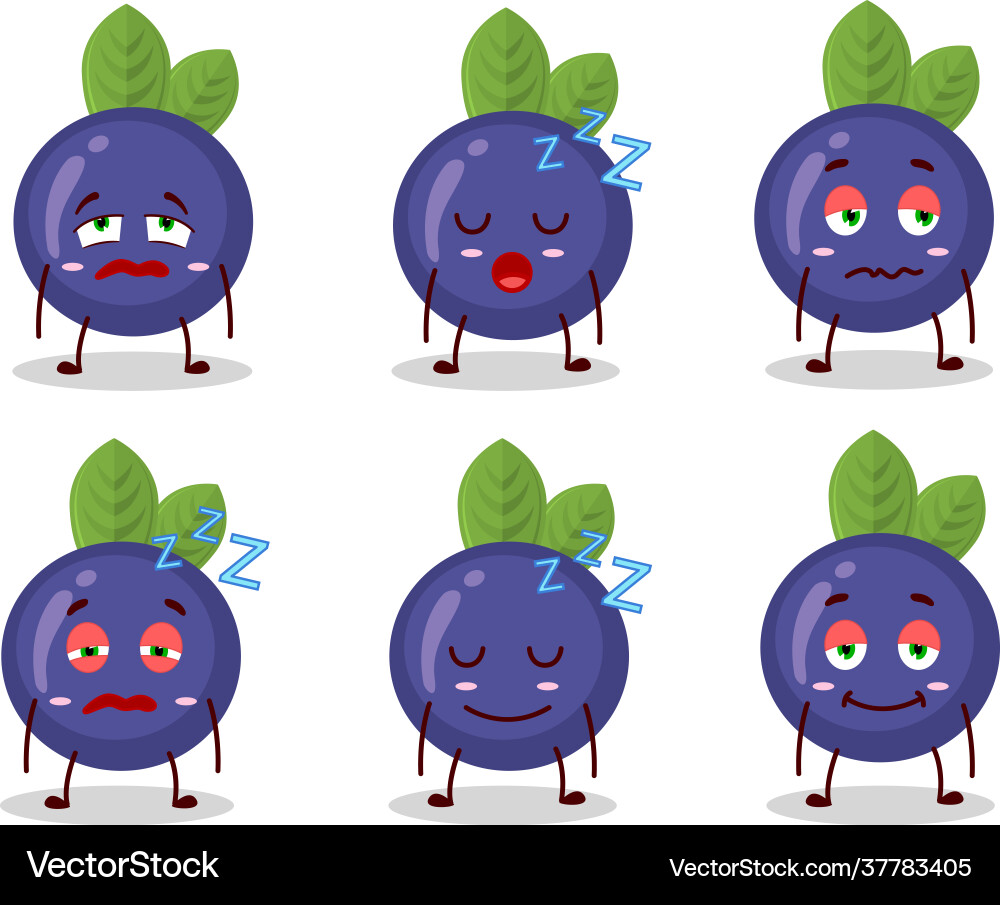 Cartoon character blueberry with sleepy expression