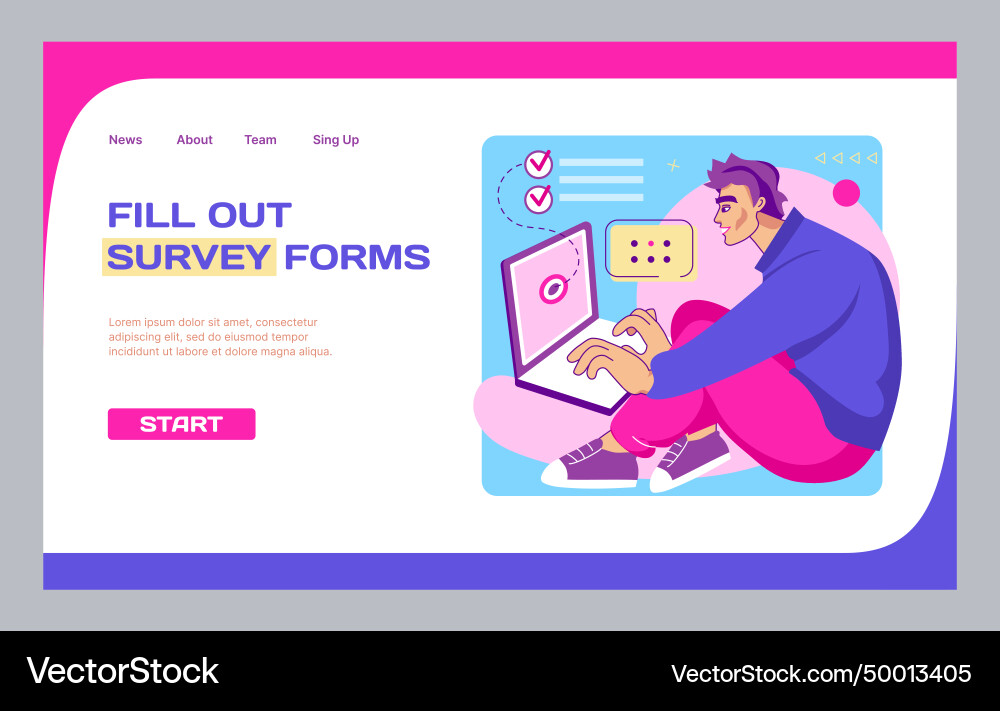 Fill out survey forms landing page online Vector Image