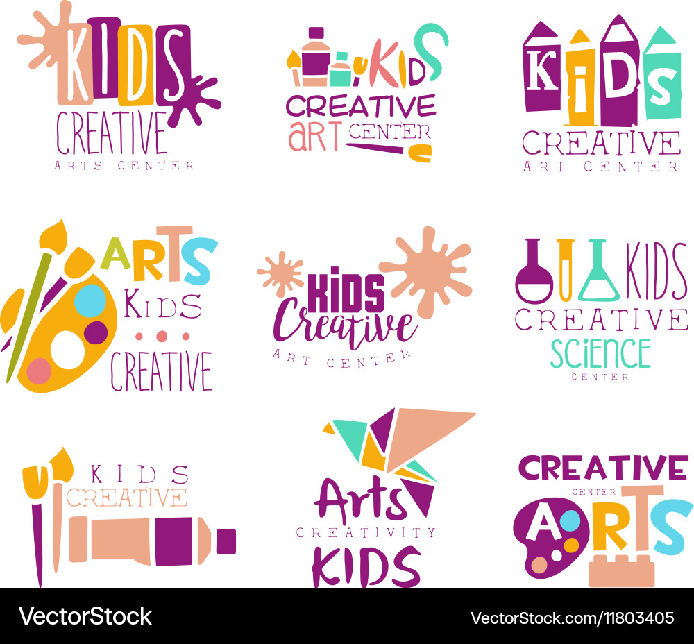 Kids creative class template promotional logo set Vector Image