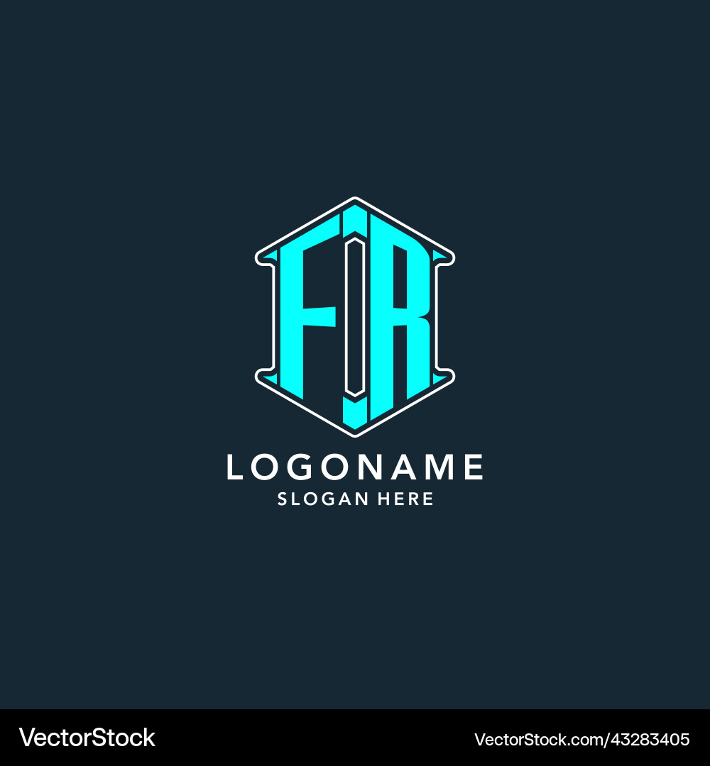 Letter fr logo with hexagon shape geometric style Vector Image