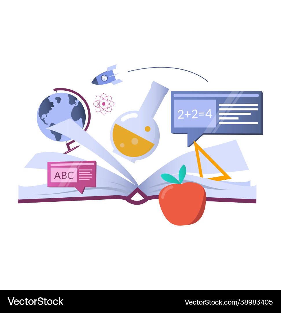 Open book with school and science symbols Vector Image